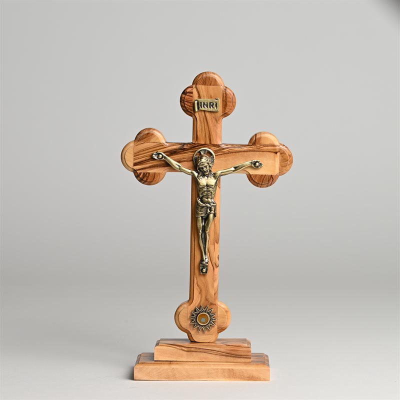 Altar Crucifix 8.5 " Olivewood with Relic that touched the Holy ...