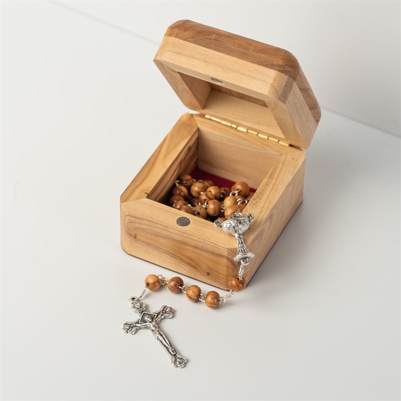 Communion Chalice Rosary Box with Rosary Made of Olivewood2.5" x 2.25 ...
